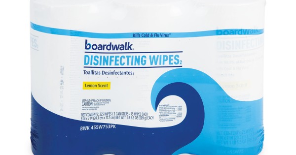 Disinfecting Wipes, 7 x 8, Lemon Scent, 75/Canister, 3 Canisters/Pack